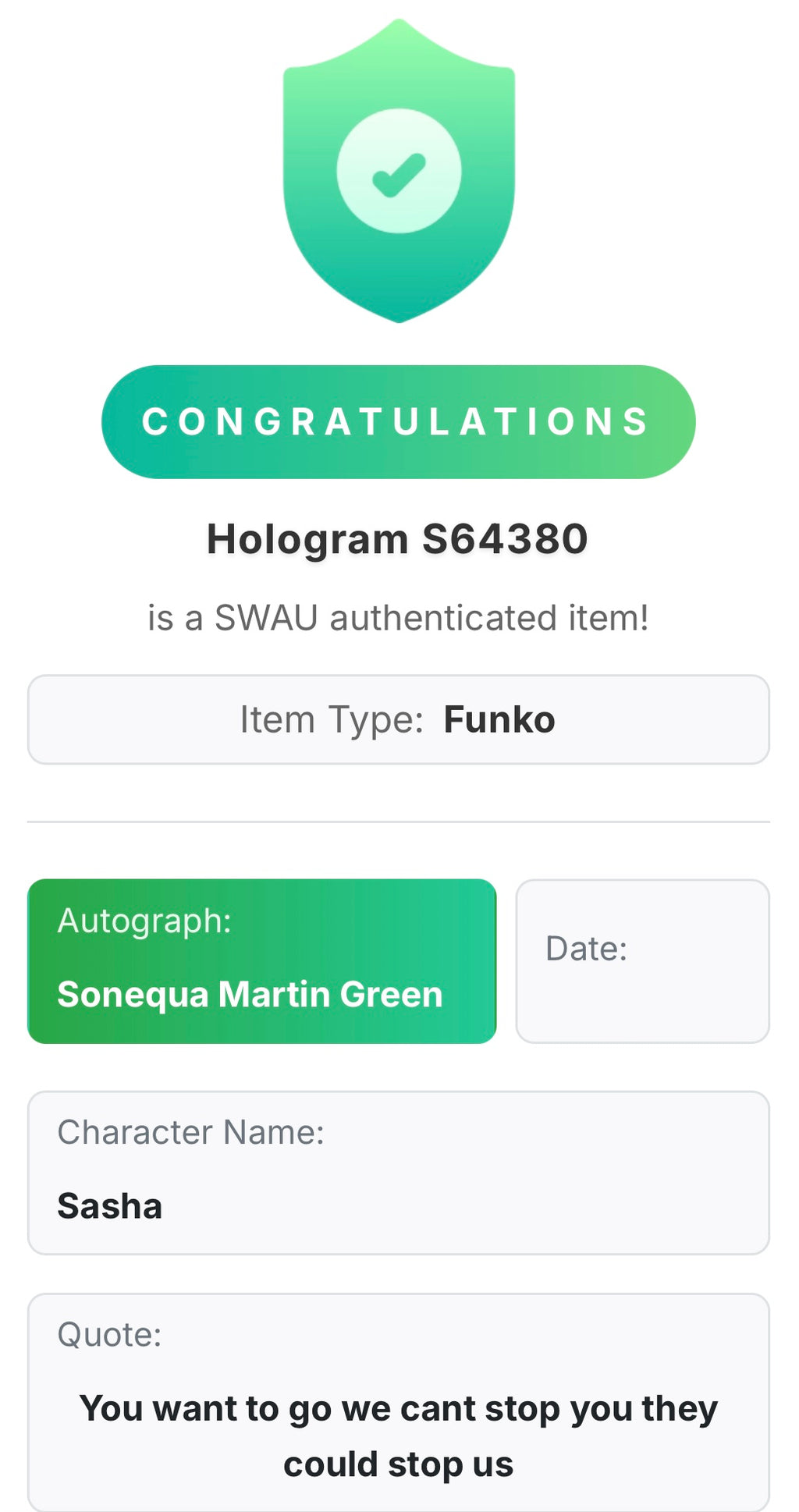 Sonequa Martin-Green Signed | Sasha | Funko Pop! | The Walking Dead ...